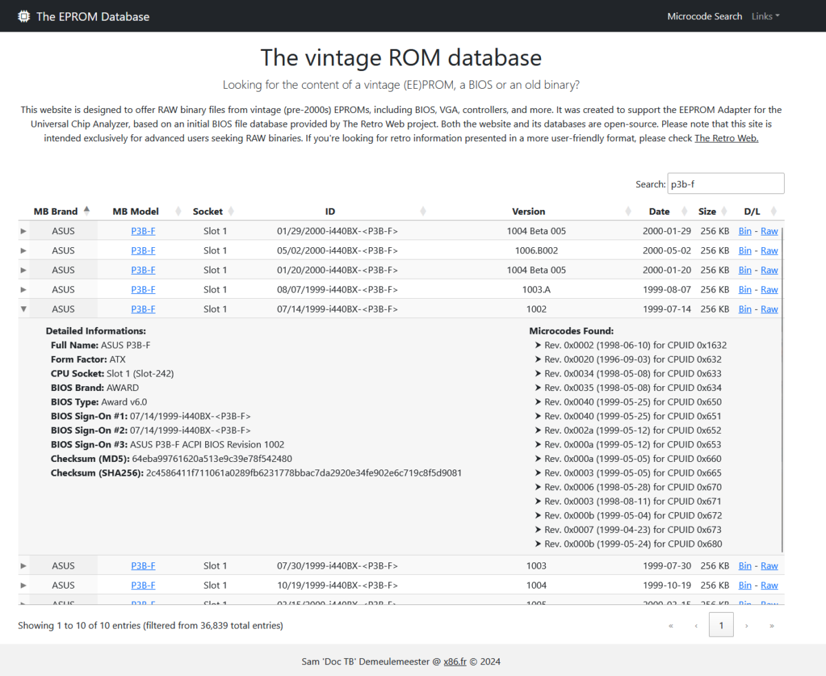 EPROMSDB.com – The Vintage ROMs collection – X86.FR | Doc TB's R&D Lab